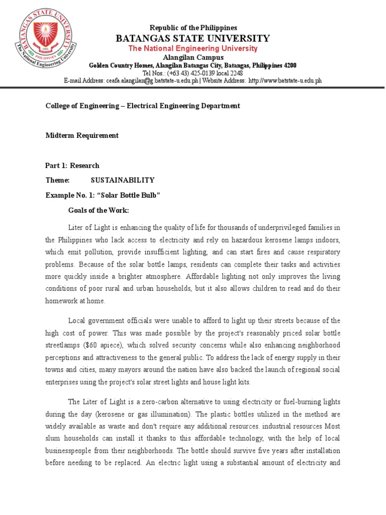 Liter of Light Project Proposal | PDF | Street Light | Solar Panel