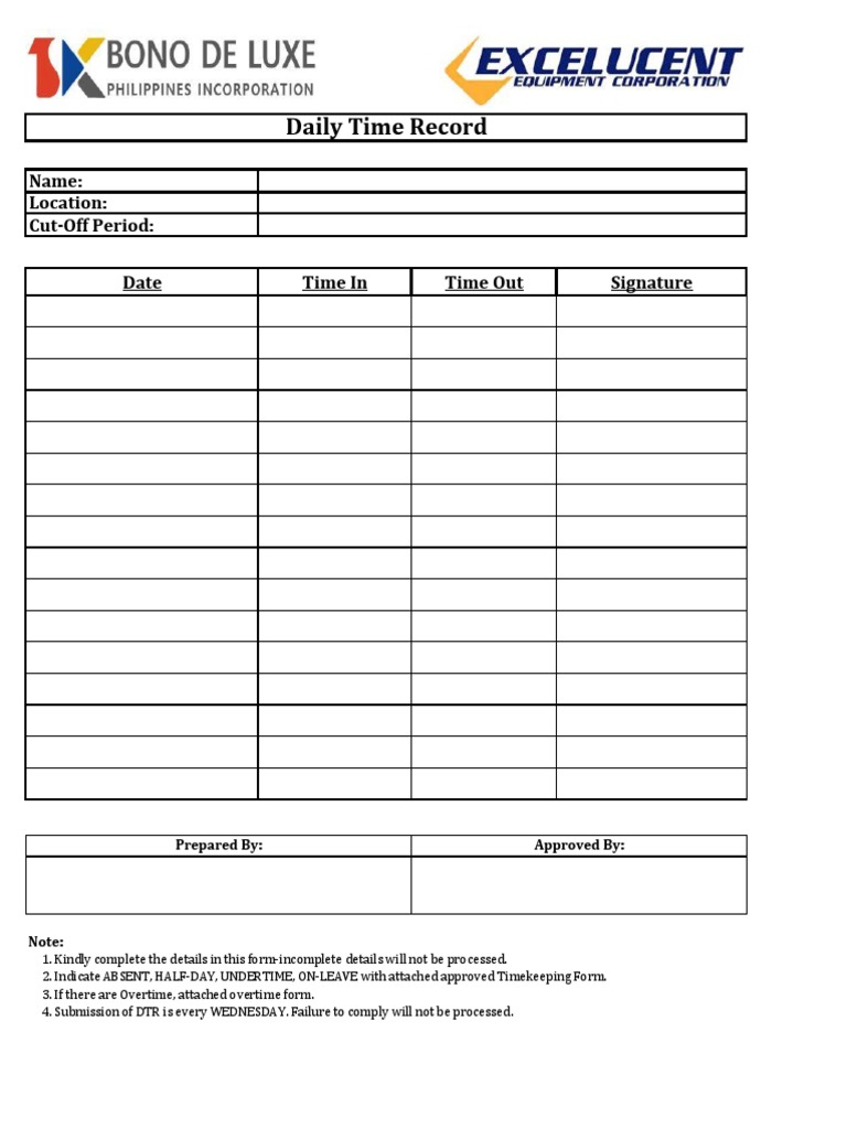 Daily Time Record Form (DTR) | PDF