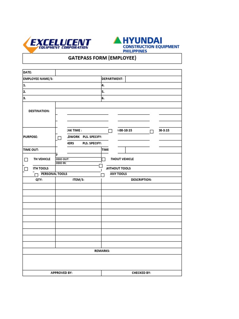 Employee Gate Pass Application Form | PDF