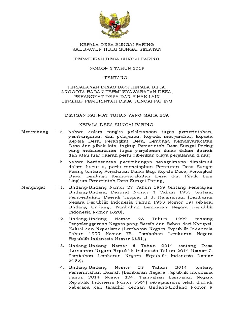 Perdes No. 3 Tahun 2019 Tentang SPPD | PDF