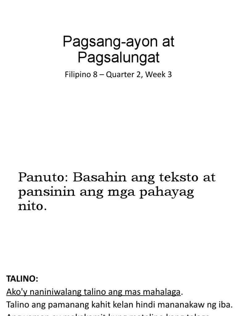Pagsang-Ayon at Pagsalungat Fil 8 Week 3 | PDF