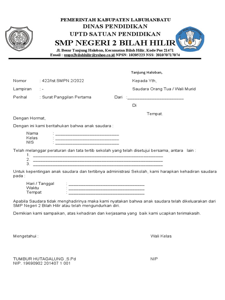 Surat Panggilan Siswa | PDF