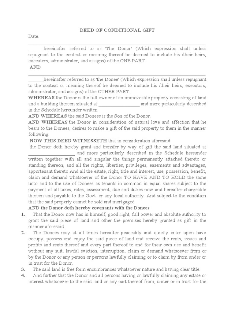 Conditional Gift Deed Template | PDF | Deed | Property