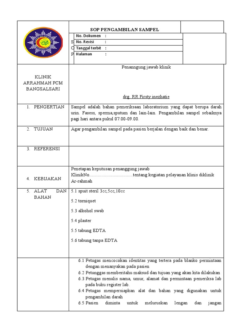 Sop Pengambilan Sampel | PDF
