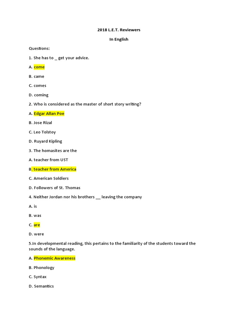 REVIEW QUESTIONNAIRE IN GEN ED ENGLISH 2018 With AK | PDF | Iliad