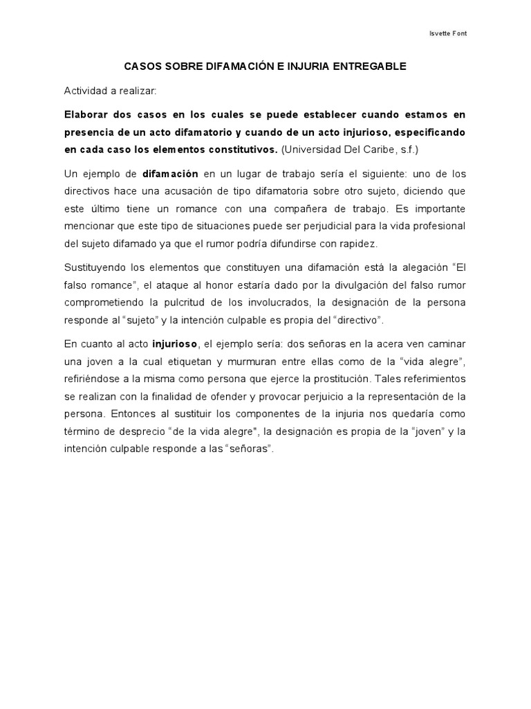 Casos de Difamación e Injuria | PDF | Derecho