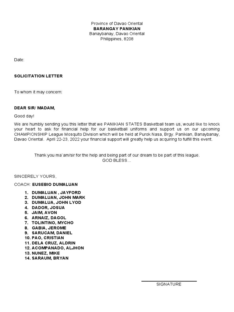 Basketball Solicitation | PDF