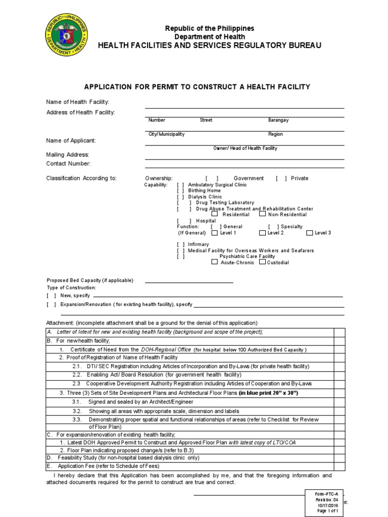 Revised PTC Application Form | PDF | Clinic | Hospital