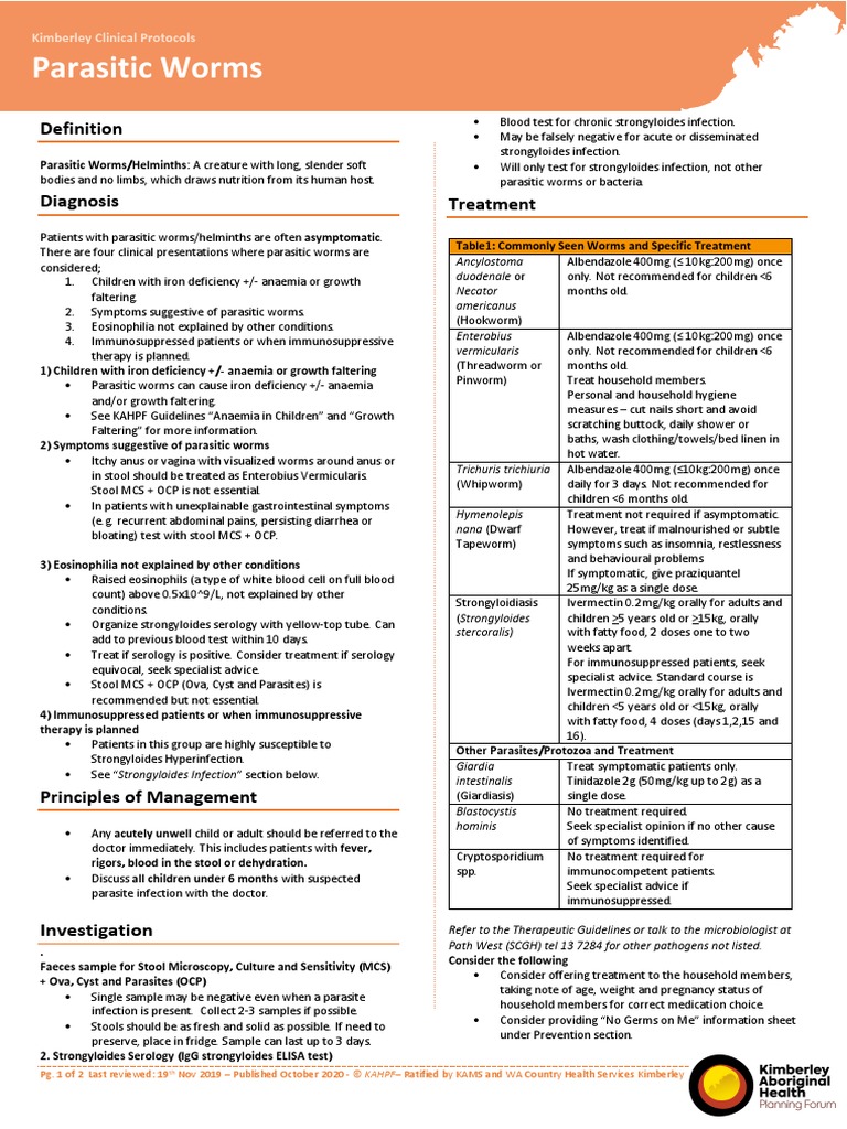Parasitic Worms | PDF | Infection | Diseases And Disorders