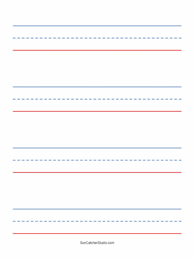 Printable Handwriting Lined Paper Portrait 4 ff0000 4477bb | PDF