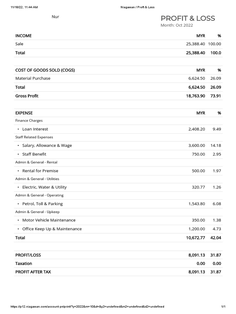 Niagawan - Proft & Loss Bulan 10 | PDF | Cost Of Goods Sold ...