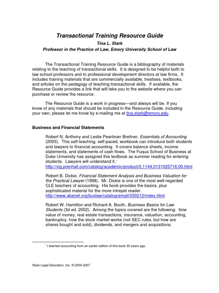 Transactional Training Resource Guide | PDF | Due Diligence | Mergers ...