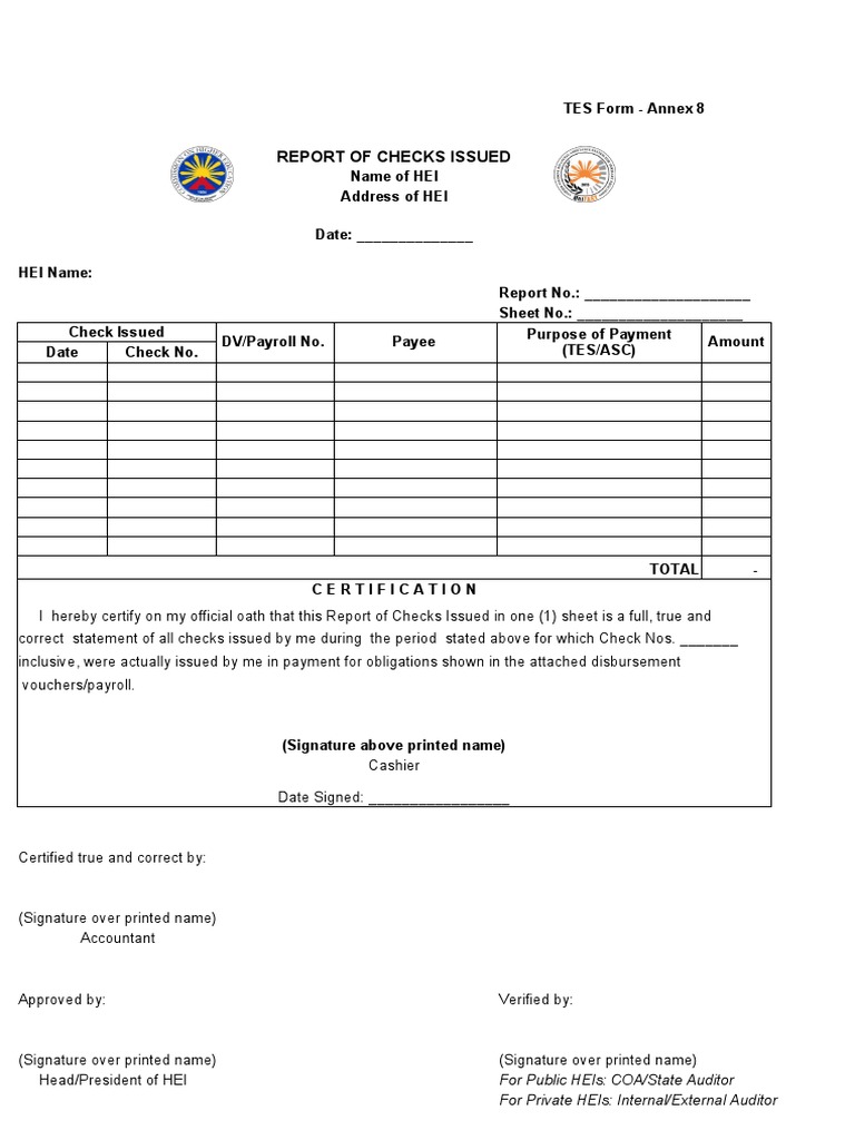 Report of Checks Issued - Annex 8 | PDF