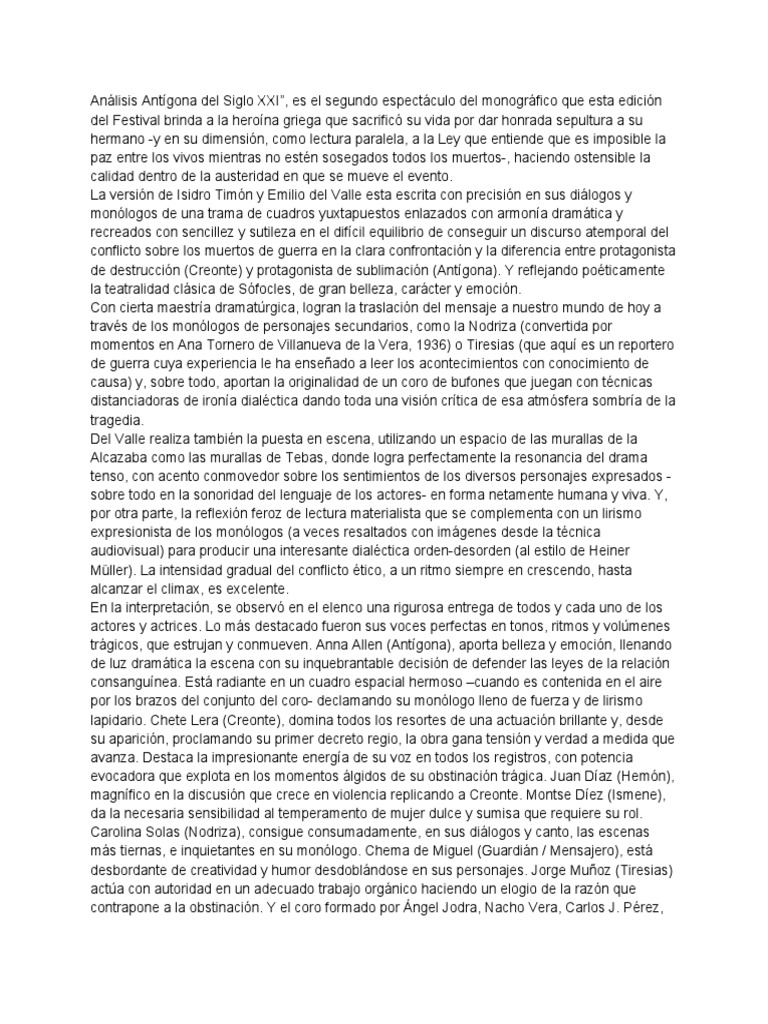 Análisis Antígona del Siglo XXI”, es el segundo espectáculo del ...