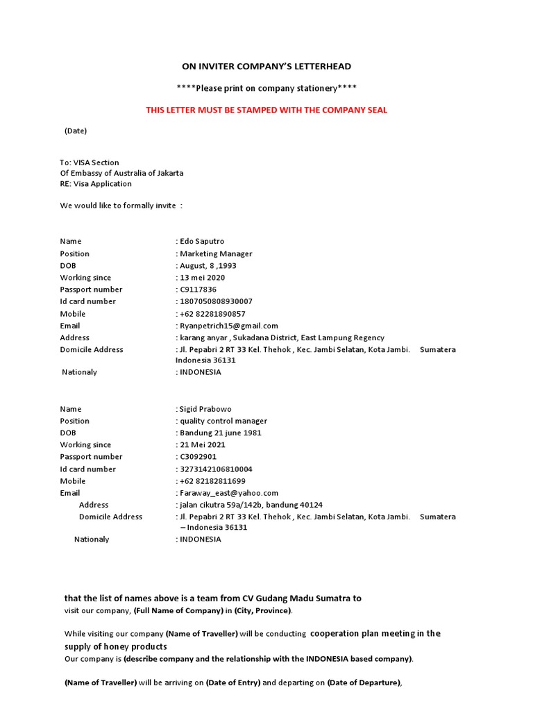 Invitation Template | PDF | Travel Visa | Government And Personhood