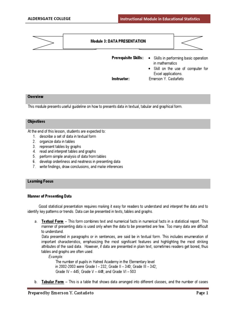 Module 3 Data Presentation | PDF | Statistics