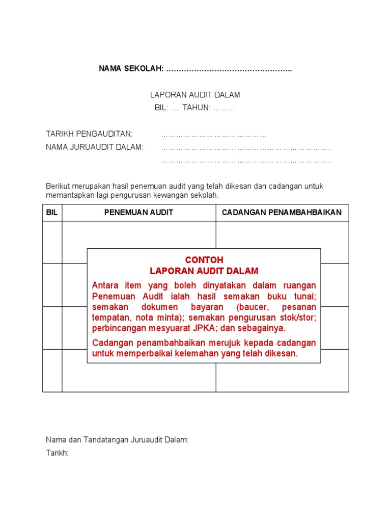 CONTOH Borang Lap Audit Dalam | PDF