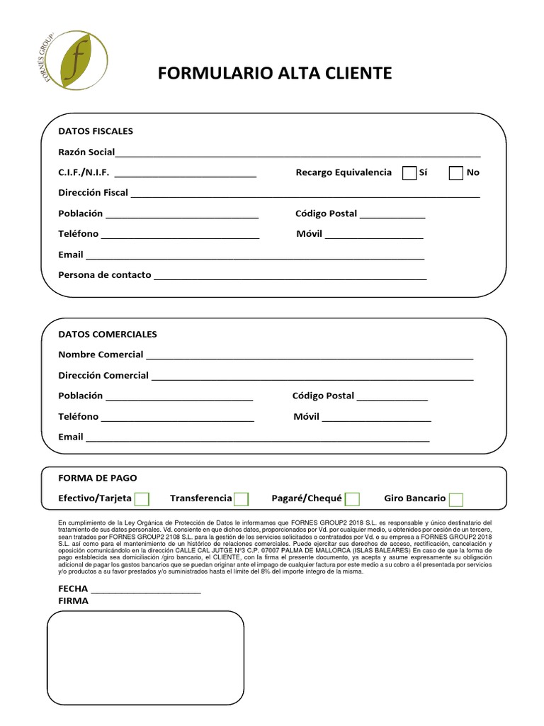 Formulario Alta Cliente | PDF | Privacidad de la información | Gobierno