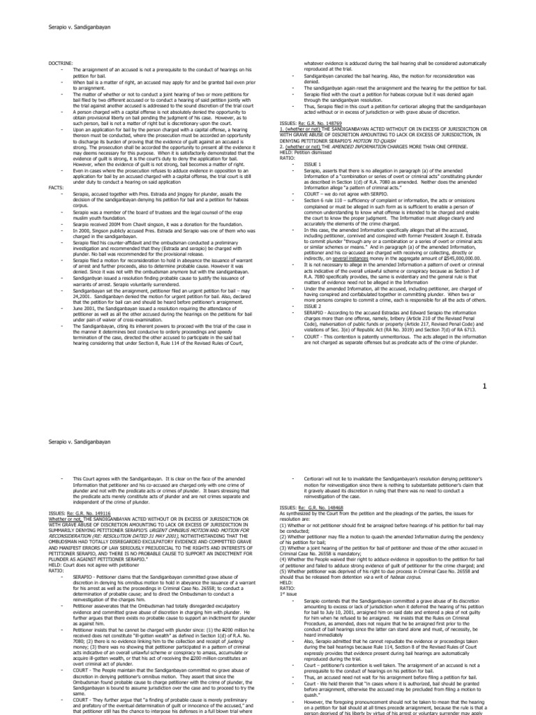 Serapio V Sandiganbayan 2 PDF Free | PDF | Bail | Habeas Corpus