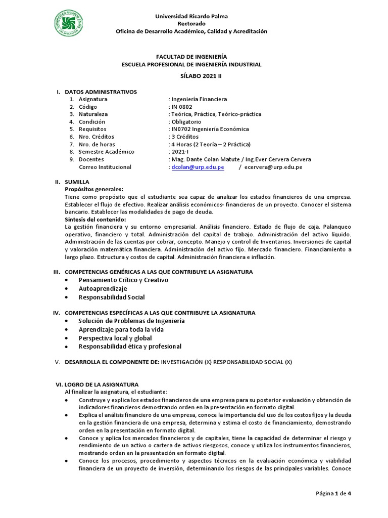 In0802 Ingenieria Financiera | PDF | Apalancamiento (Finanzas) | Evaluación