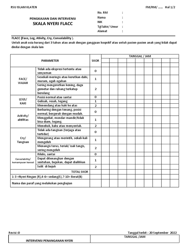 Skala Nyeri FLACC TERBARU | PDF