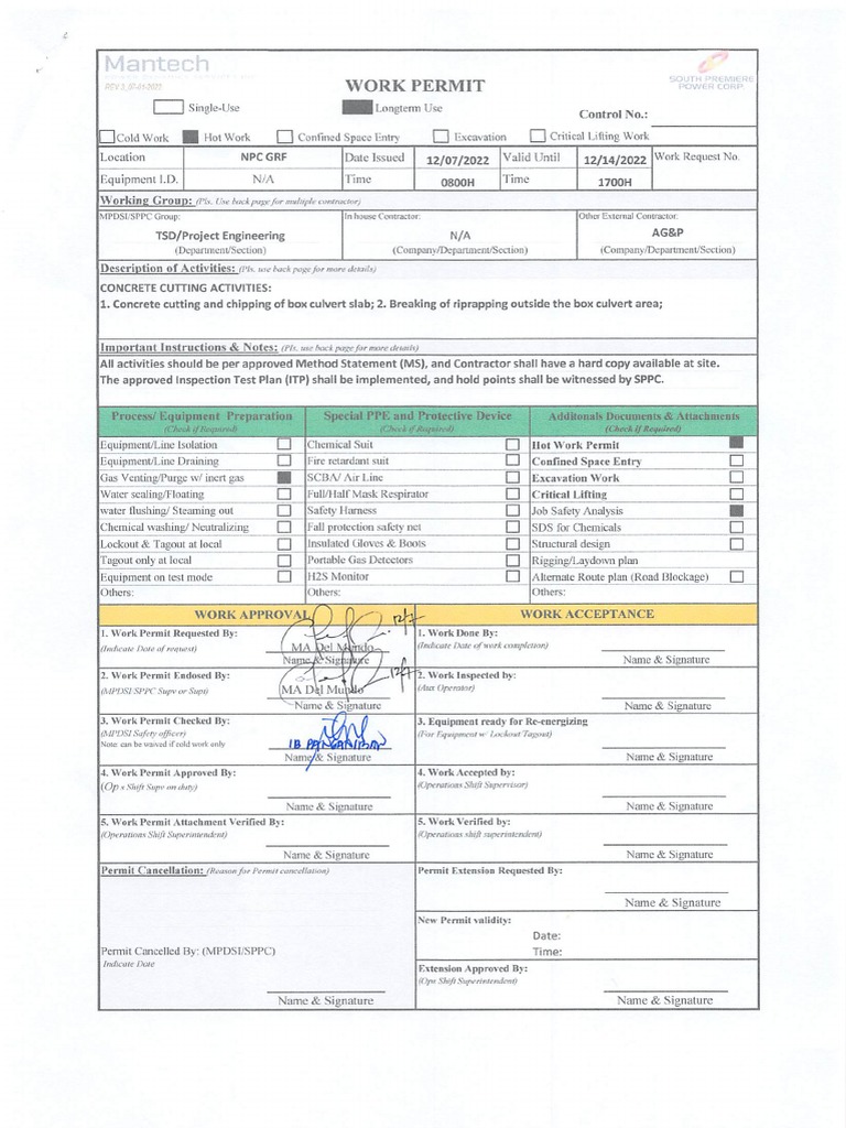 Work Permit & Hot Work Permit | PDF