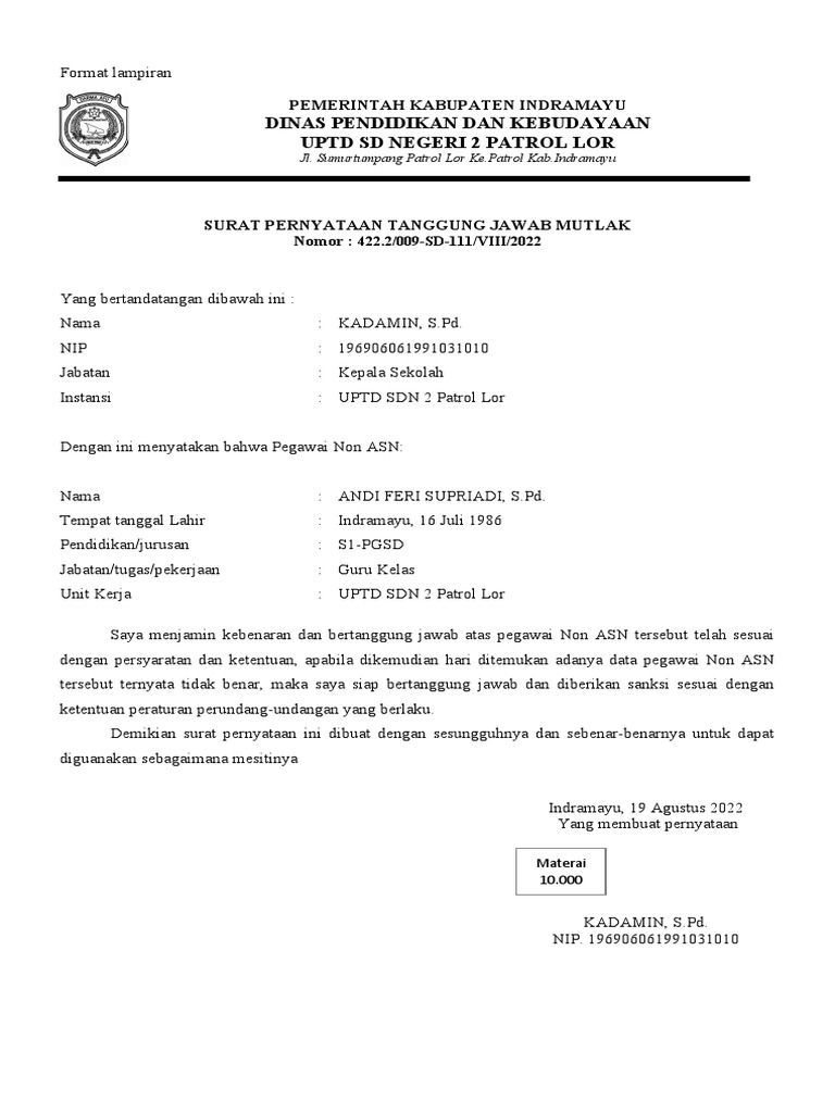 Contoh Surat Lampiran SPTJM Dan SPT | PDF