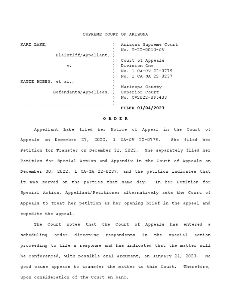 Az Supreme Court Lake V Hobbs 01 04 2023 Pdf Supreme Court Of The