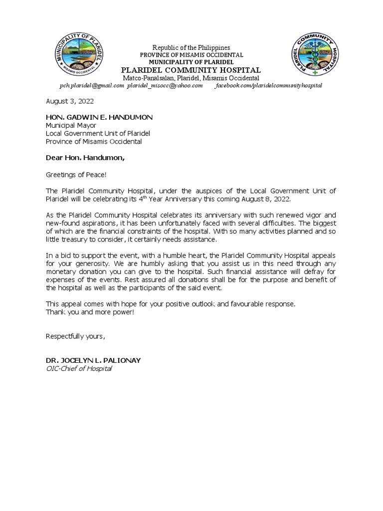 Request for Financial Assistance to Mayor | PDF | Governance | Local ...