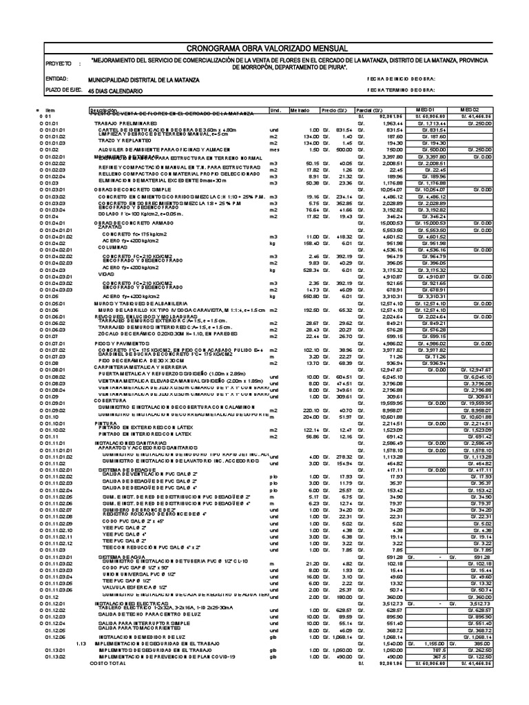 Cronograma Valorizado | PDF | Ingeniero civil | Bienes raíces