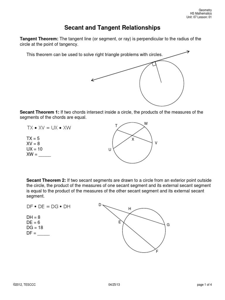 13 MGEO0701 10AA Secant and Tangent Relationships | PDF | Circle ...