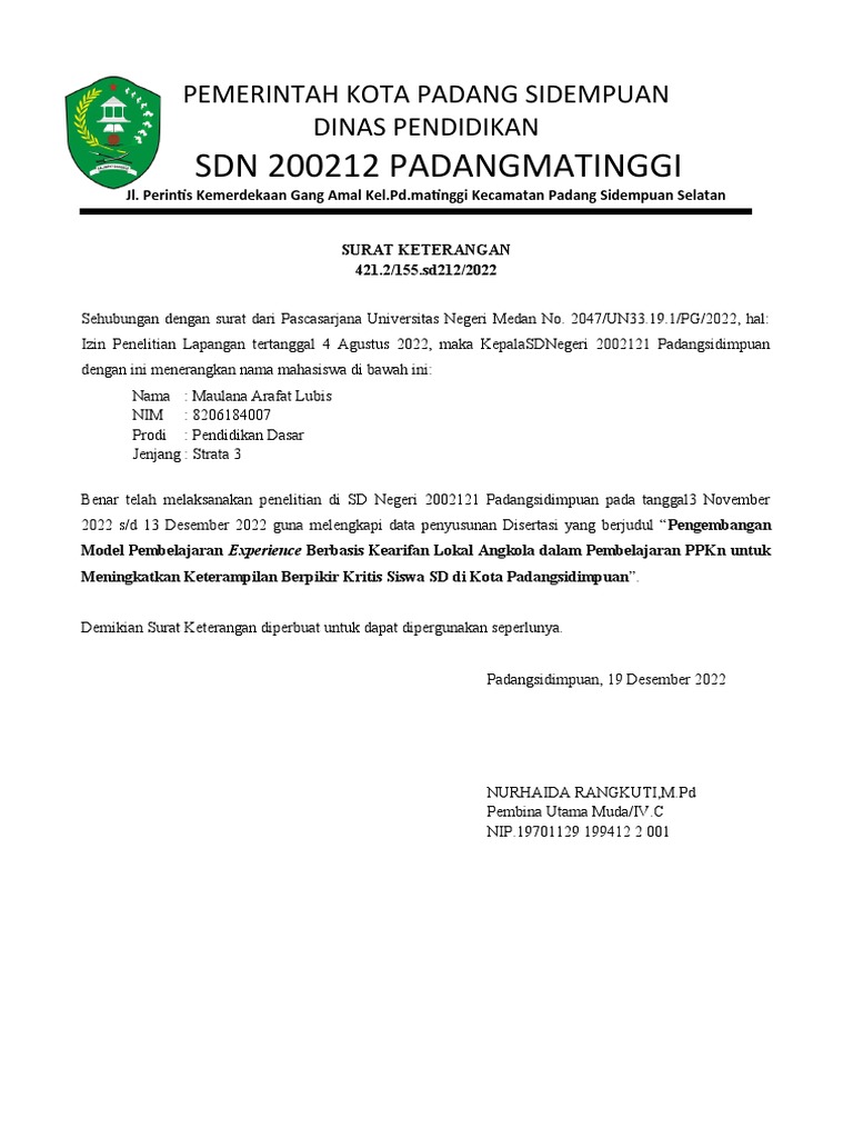 Surat Balasan Penelitian | PDF