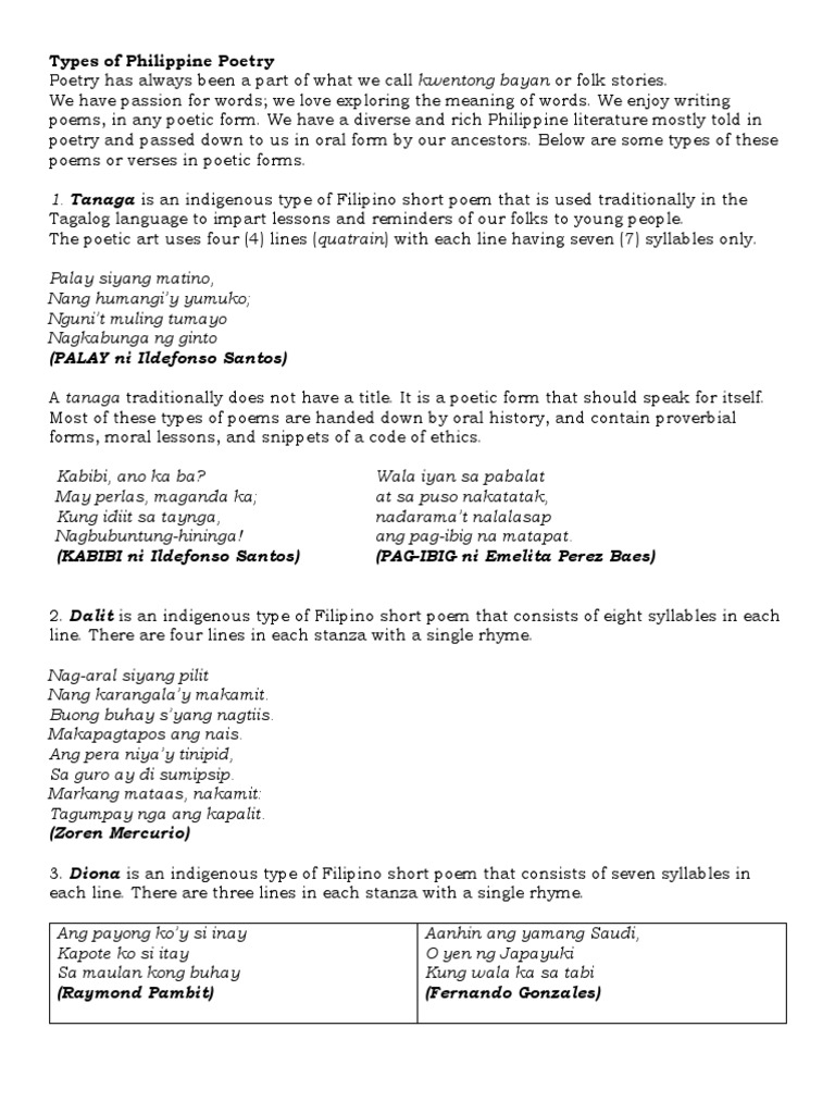 Types of Philippine Poetry Line Break and Enjambment | PDF | Poetry ...