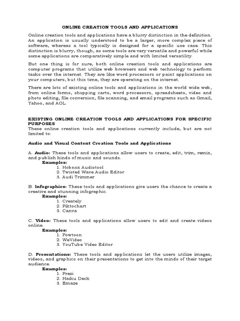 Online Creation Tools Overview | PDF | Application Software | World ...