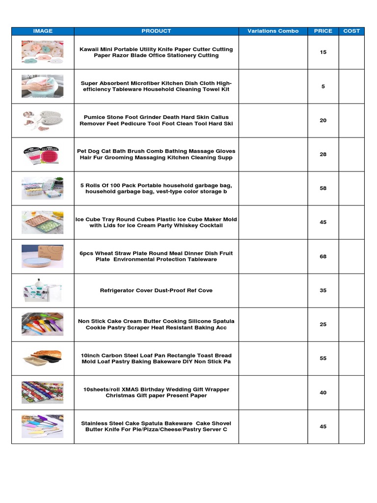 Yky Item List | PDF | Tableware | Cookware And Bakeware