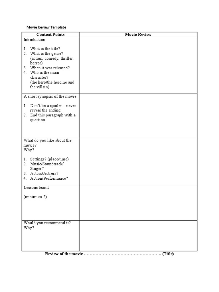 Movie Review Template | PDF