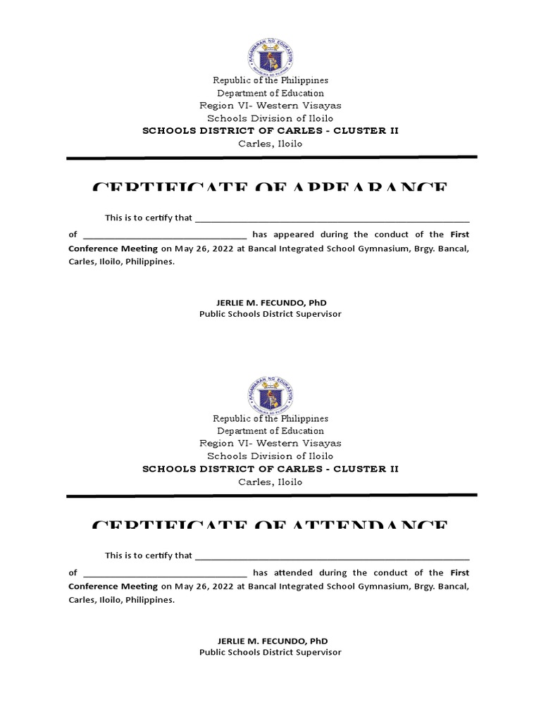 Conference Meeting Certificate of Attendance and Appearance | PDF