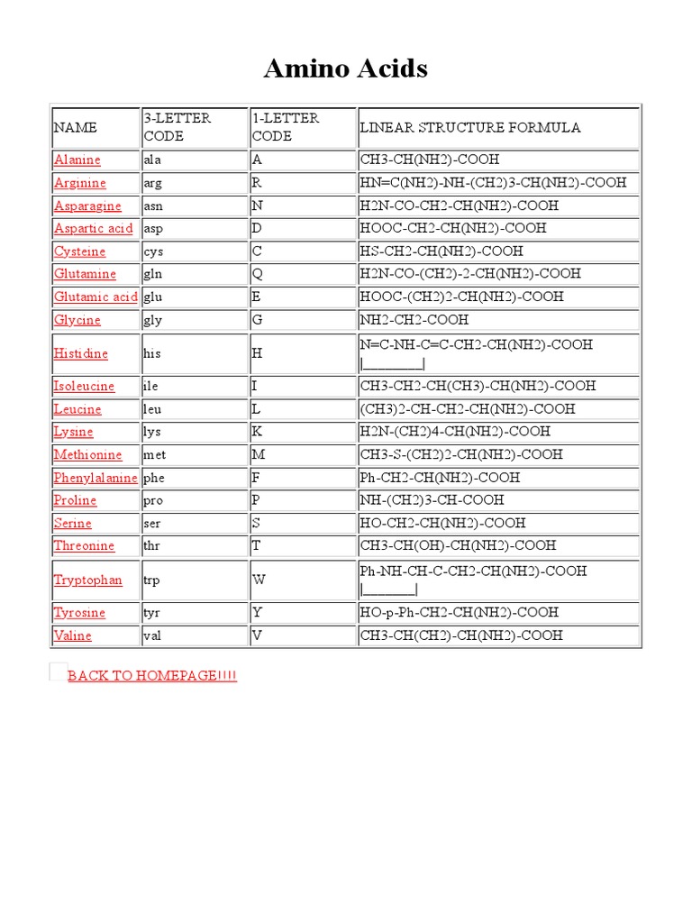 Amino Acid Table | PDF