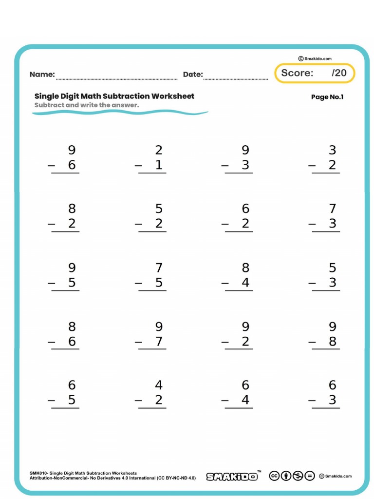 Subtraction Standard 1 | PDF