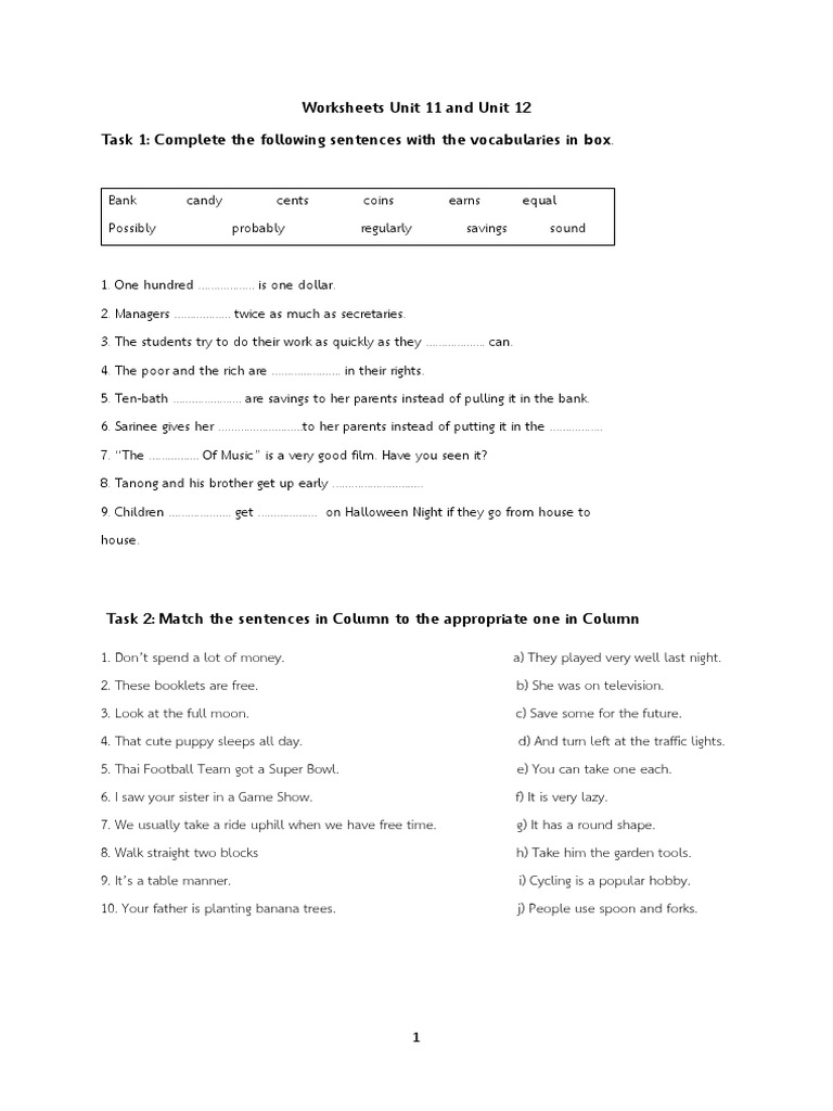 Worksheets Unit 11 and Unit 12 - 221122 - 142315 | PDF