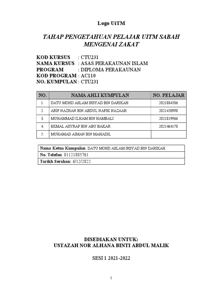 Assignment Ctu231 2022 - Datu Mohd Aslam Irsyad Bin Darikah & The Geng ...