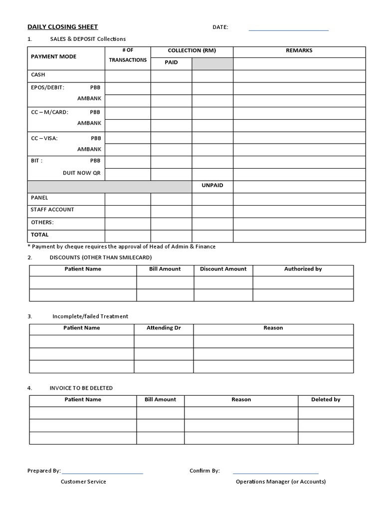 Daily Closing Sheet Summary | PDF