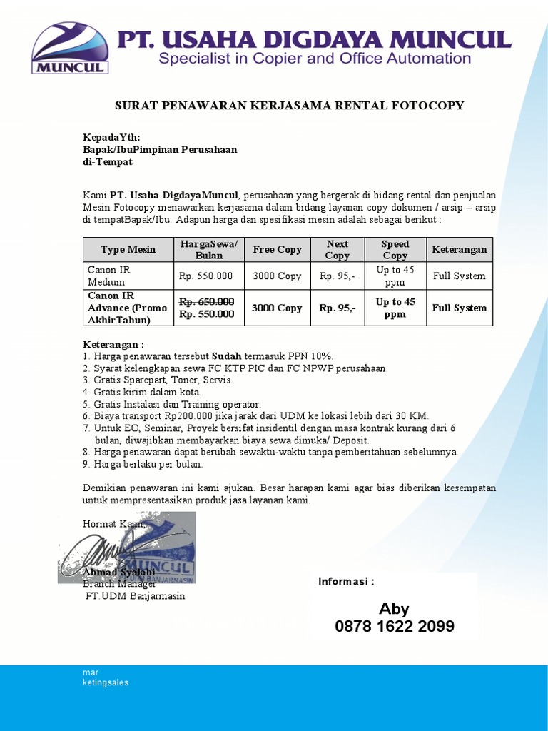 Surat Penawaran Rental ABY | PDF