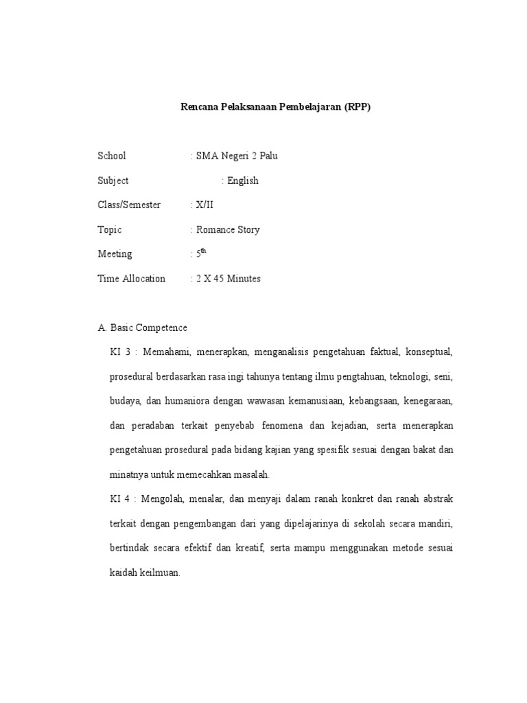 RPP Kelas X Materi Narrative Text | PDF | Mermaid