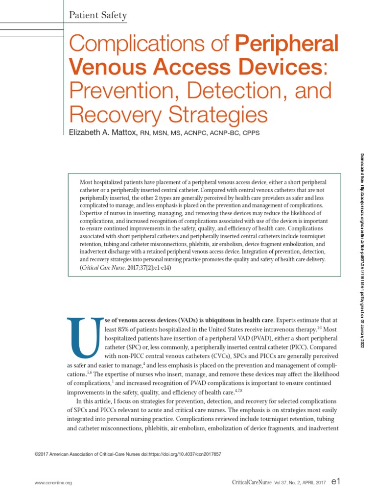 Plications of Peripheral Venous Access Devices. Prevention... | PDF ...