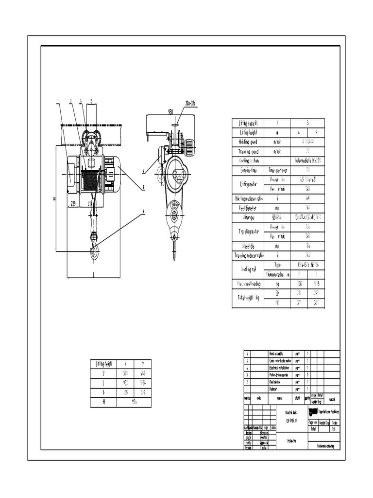 3 Ton Electric Hoist Drawing | PDF