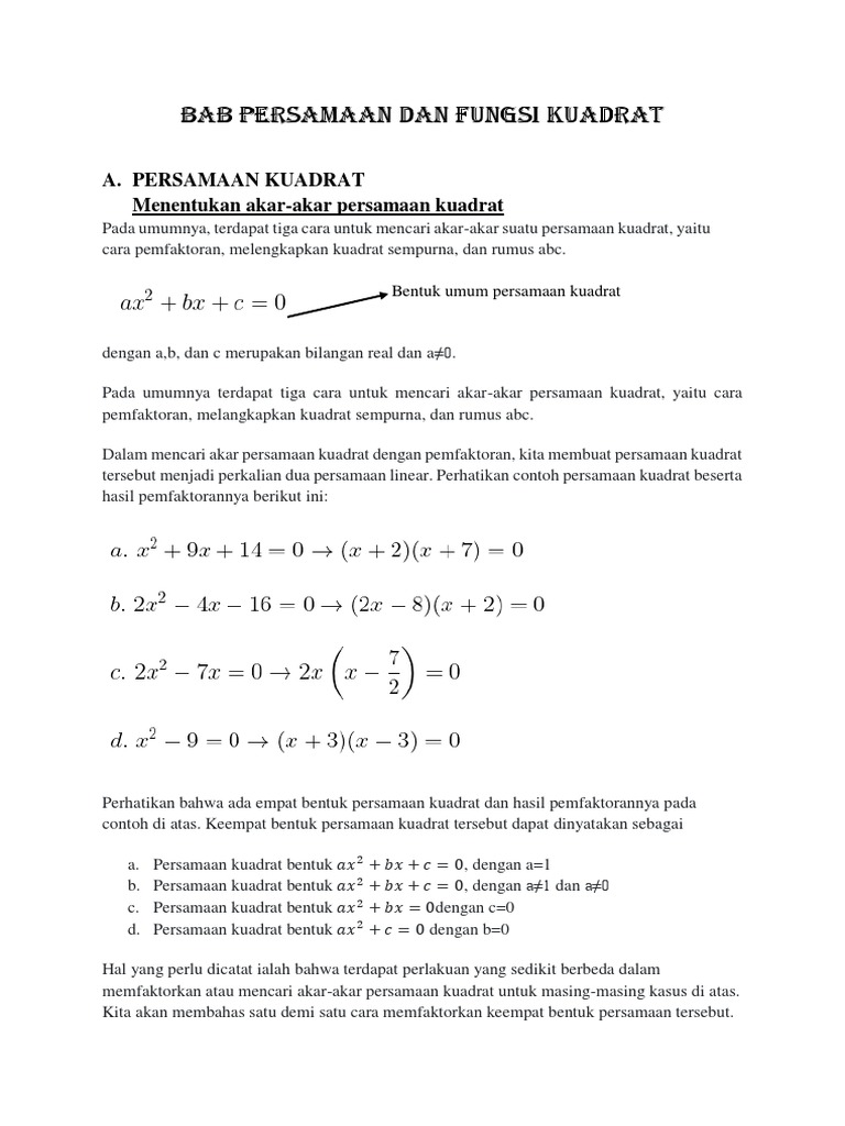 Bab Persamaan Dan Fungsi Kuadrat | PDF