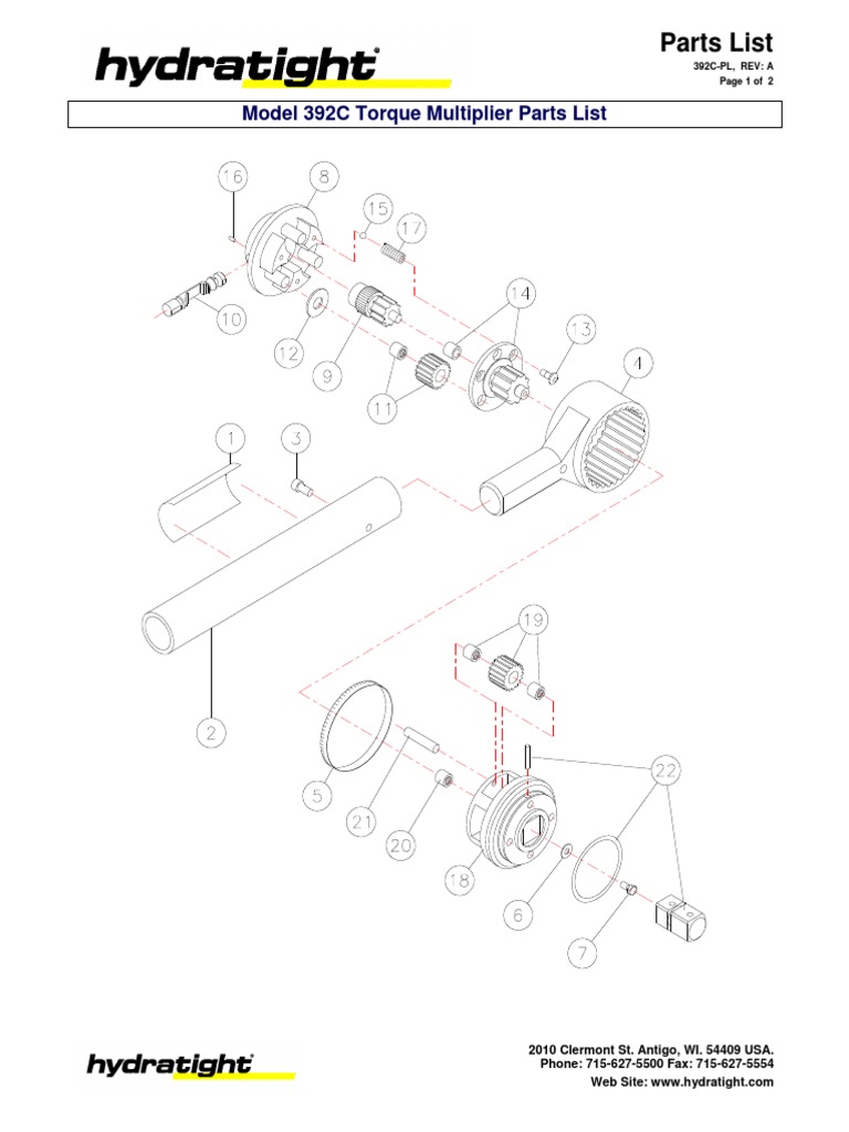 392C Torque Multiplier Parts List | PDF | Screw | Tools