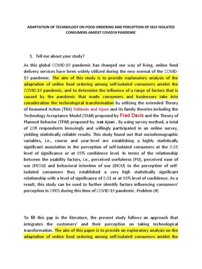 Adaptation of Technology On Food Ordering and Perception of Self ...