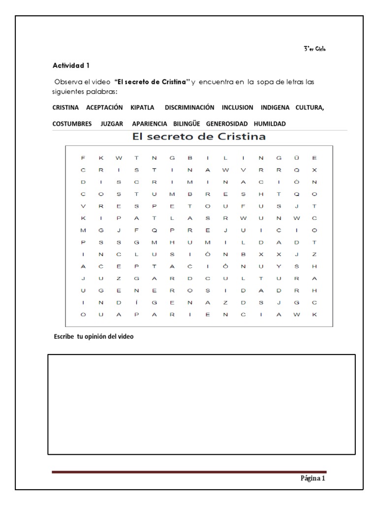 Actividad Kipatla3ciclo El Talento de Cristina | PDF